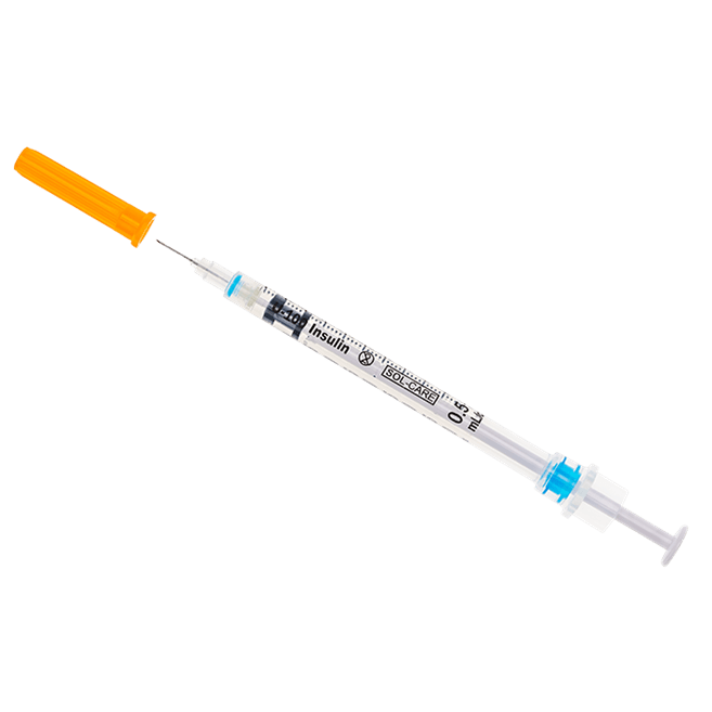 Insulin Syringe with Retractable Safety Needle, Box of 100 - 29G x 8mm ...